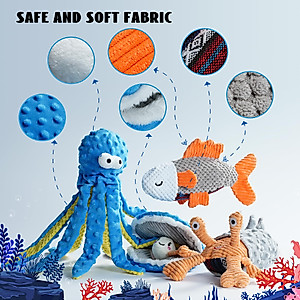 Nocciola 4 PCS Crinkle Squeaky Dog Toys | Blue Octopus Dog Toy | Ocean Theme Stuffed Dog Toys, Interactive Rope Dog Toys for Small, Medium & Large Dogs, Durable Dog Toys for Aggressive Chewers