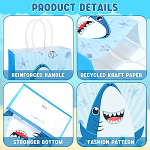 Outus 24 Pcs Shark Party Bags Blue Shark Birthday Party Favor Gift Bags Shark Goodie Candy Bags with Twist Handles Shark Party Supplies for Kids Summer Ocean Sea Baby Shower Decorations