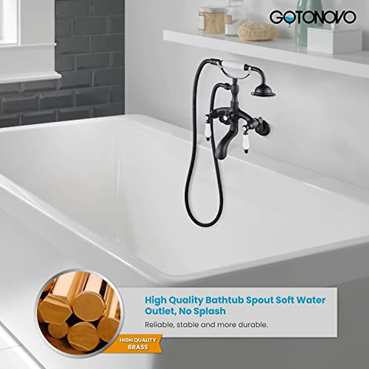Clawfoot Tub Bathtub Matte Black Shower Faucet with Hand Shower Sprayer Wall Mount Bronze Ceramics 2 Double Handle Shower Faucet System Telephone Shape