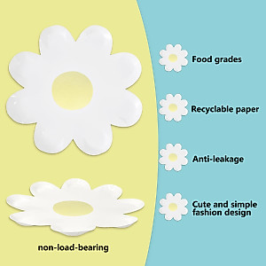 Quaocens 40 Pcs Daisy Plates,7 Inch Disposable Daisy Paper Plates,Daisy Birthday Party Decorations Gold Foil Dessert Plates for Birthday Party Wedding Tableware Supplies Baby Shower（White）
