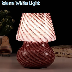 MKolour Mushroom Bedside Table Lamps - Glass LED Bedside Night Lamps, Vintage Small Table Lamps for Bedroom,Living Room,Nightstand,Study (Red Twill)