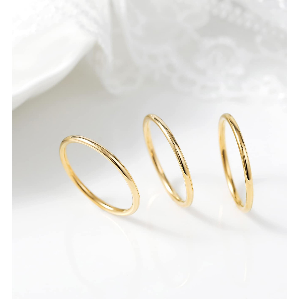 TIGRADE 3Pcs 1.5mm Stainless Steel Stacking Rings for Women Stackable Thin Ring Statement Band Comfort Fit Size 3-12, Gold, Size 6.5