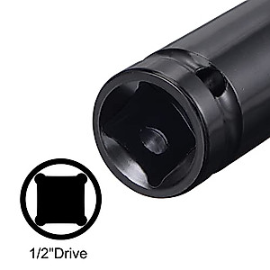 uxcell 1/2" Drive by 19mm Deep Impact Socket, Heat-Treated CR-V Steel 6" Length, 6-Point Metric Sizes
