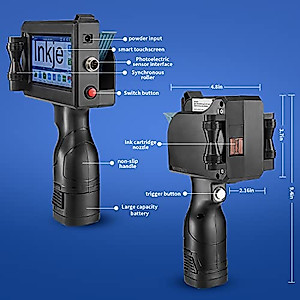 Handheld Inkjet Printer Print with 4.3 Inch HD LED Touch Screen Portable Labeler for QR-Code Barcode Date Logo Batch Text Surface on Glass Plastic Box Bag Wood Paper Black Ink Height 0.08~0.5 inch