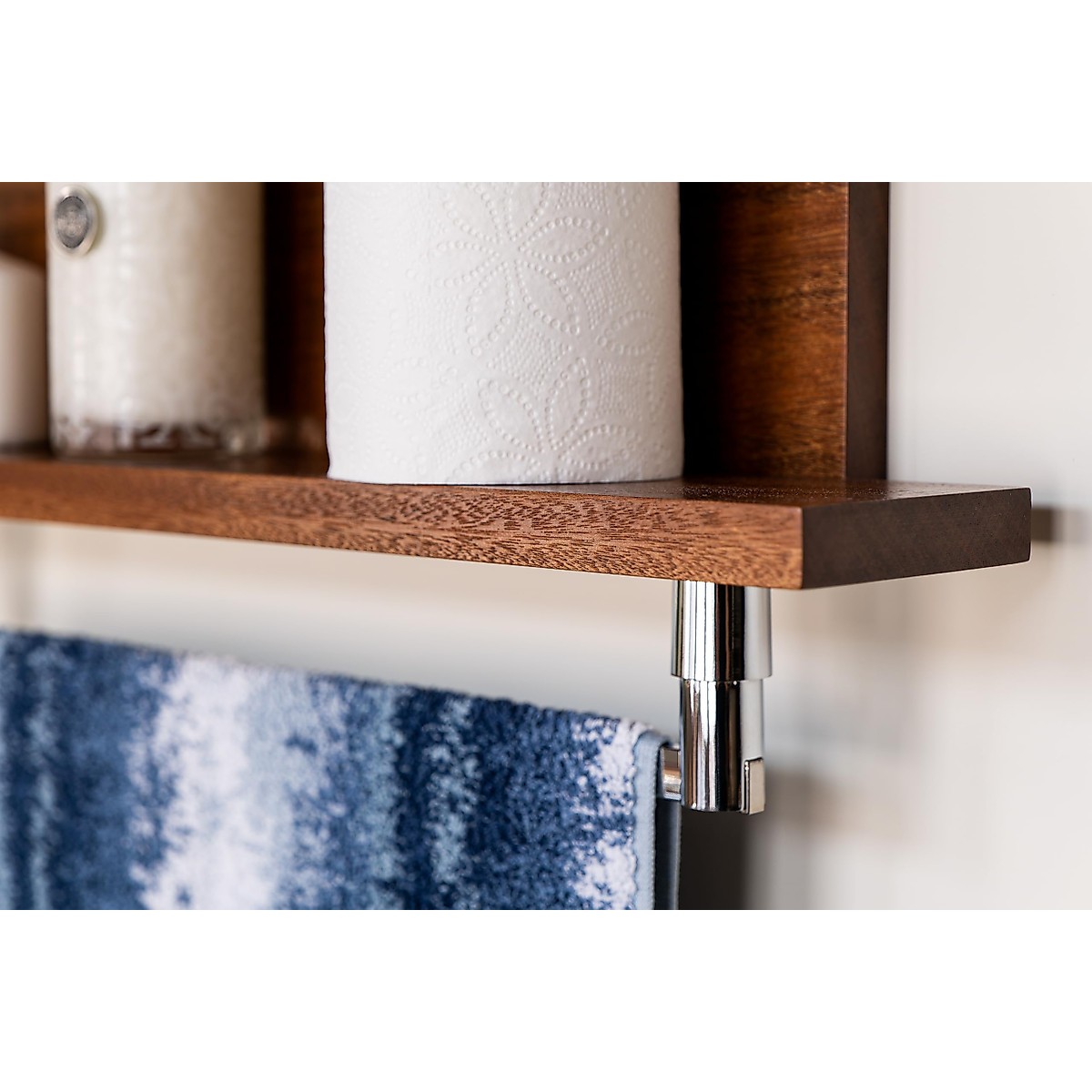 Straga Rustic Wall Mounted Bathroom Shelves - 23" Hardwood Shelf Organizers with 18" Towels Holder - A Modern Addition To Your Bathroom, Powder Room, Guest Bathroom and More (Mahogany)