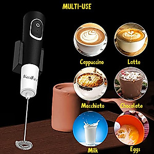 Neoikos Milk Frother Coffee Mixer Handheld, Rechargeable Coffee Grinder, Frother Whisk, Mini Blender and Electric Mixer Coffee Frother for Frappe, Latte, Matcha...