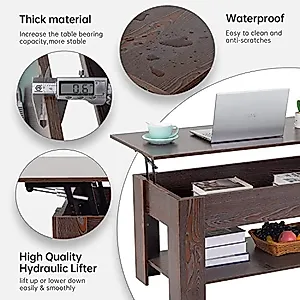 FDW Lift Top Coffee Table with Hidden Compartment and Storage Shelf Wooden Lift Tabletop for Home Living Room Reception Room Office (Espresso)