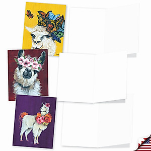 The Best Card Company Assorted Blank Greeting Card Box Set - Incl. 20 Cards + Envelopes - 10 Unique Designs - Perfect for Thank Yous, Invitations, More - Personality Llamas AM7036OCB-B2x10-NB