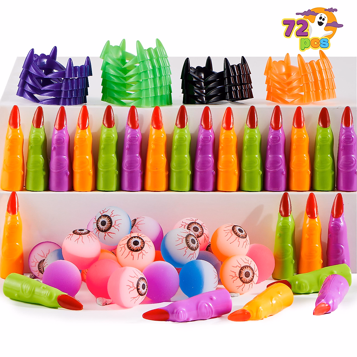 JOYIN 72 PCS Halloween Party Favors Game Toy Gifts-Scary Eyeballs, Witch Fingers and Vampire Teeth Set for Kids Child Trick or Treat, Gift Exchange, Halloween Carnival Game Prizes