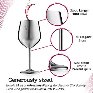 Gusto Nostro Stainless Steel Wine Glass - 18 oz - Cute, Unbreakable Wine Glasses for Travel, Camping and Pool - Fancy, Unique and Cool Portable Metal Wine Glass for Outdoor Events, Picnics (Set of 2)