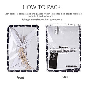 Sea Team Moroccan Lattice Pattern Canvas Fabric Storage Basket Collapsible Geometric Design Storage Bin with Drawstring Cover and PU Leather Handles, 16.5 by 11.8 inches, Waterproof Inner, Dark Blue