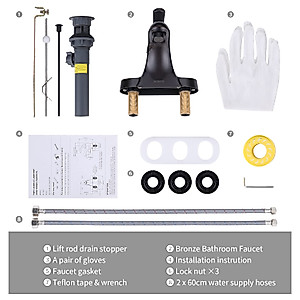 WOWOW Single Handle Commercial Bathroom Faucet Oiled Rubbed Bronze 4 inch Centerset Bathroom Basin Sink Faucets One Handle Vanity Faucets Basin Mixer Tap with Lift Rod Drain Assembly