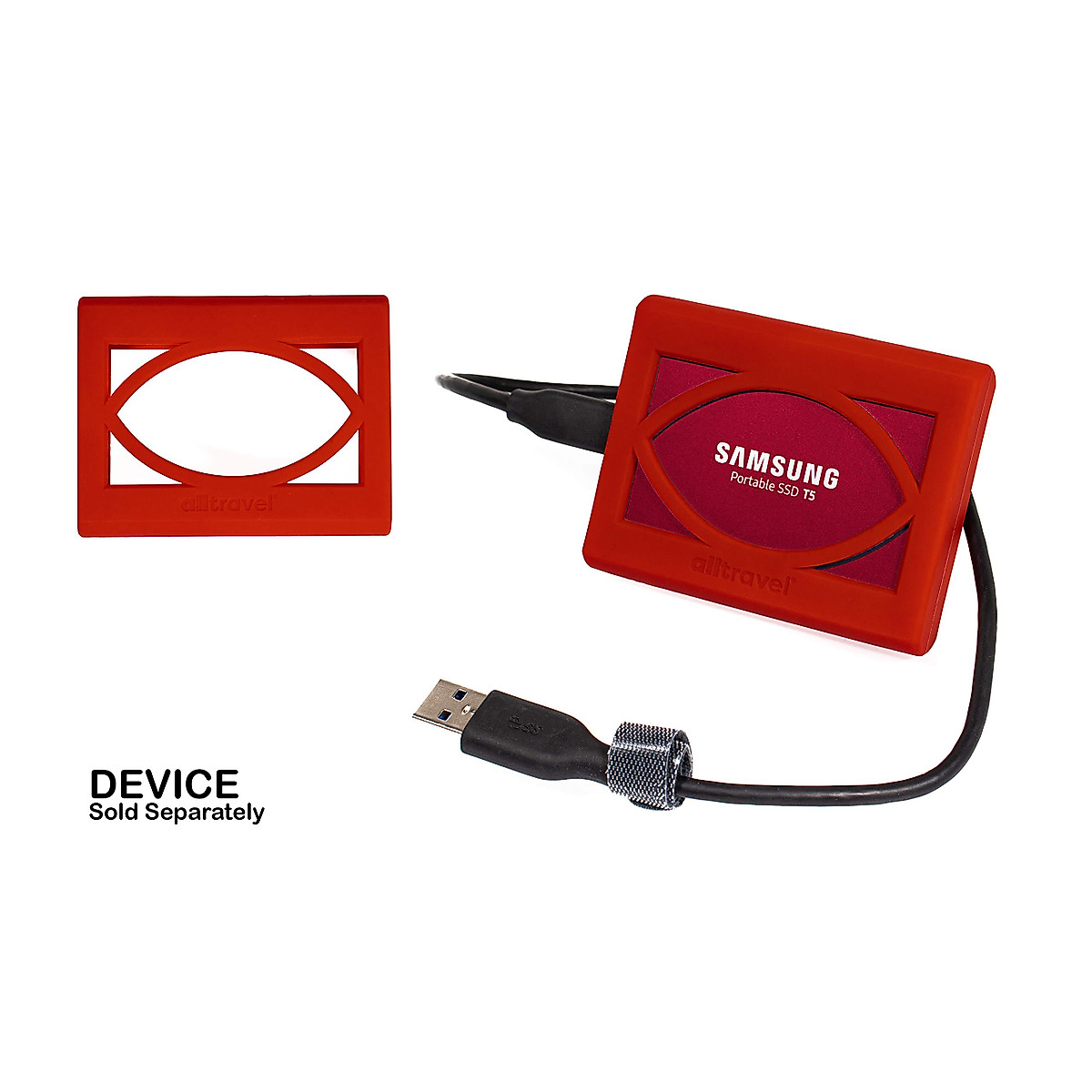 External Solid State Drive Bump Sleeve for Samsung T5 Portable 250GB 500GB 1TB 2TB SSD USB 3.0 External Solid State Drives, Super Strong Bumper Anti Shock, Shake and Drop, by Alltravel (Red)