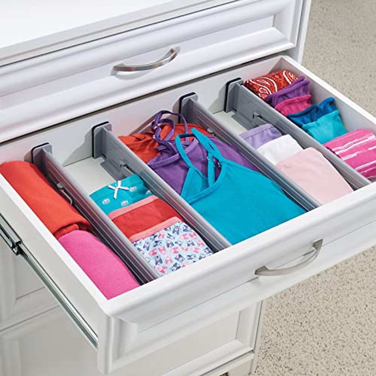 mDesign Expandable Dresser Drawer Divider with Foam Ends, Drawer Divider Locks in Place, Separators for Clothing and Accessories in Closet or Dresser Drawer, Ligne Collection, 8 Pack, Gray/Black