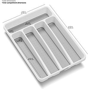 Madesmart Mini 5-Compartment Premium Antimicrobial Plastic Silverware Tray for Drawers, Cutlery and Utensil Tray Kitchen Drawer Organizer, White
