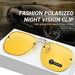 TERAISE Clip-on Night Vision Glasses Flip up to Wear Over Prescription Glasses women and men HD Polarized Anti Glare，night driving glasses Suitable for Outdoor/Driving UV400(Yellow)