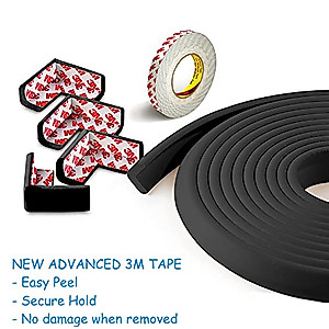Furniture Edge and Corner Guards | Protective Foam Cushion | 15ft Bumper 4 Adhesive Childsafe Corners | Baby Child Proofing Foam Set and Safe for Table, Fireplace, Countertop | Black