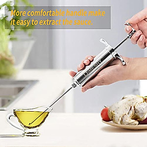 Heavy duty 304 Stainless Steel Meat Injector Kit with 2-oz Large Capacity Barrel with 3 commercial Marinade Needles