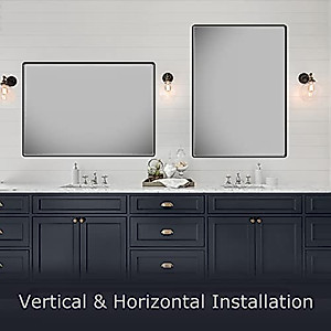 ISKM Black Bathroom Mirror for Wall 48" x 32" Matte Black Framed Vanity Mirror Anti-Rust Tempered Glass Hangs Horizontal or Vertical