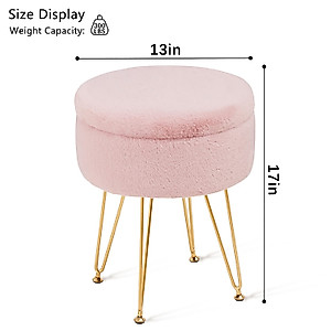 Cplxroc ottomans Round Faux Fur Ottoman with Storage Footstools Vanity Chair Coffee Table Ottoman for Living Room (Pink)