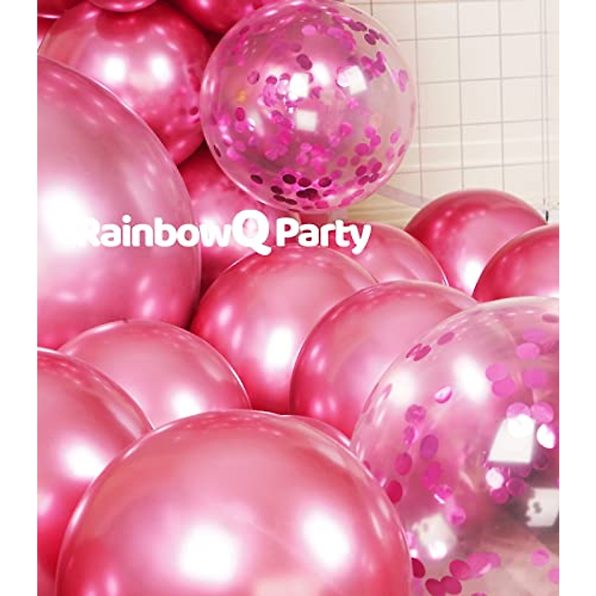 RainbowQ Party 55PCS Hot Pink Metallic Balloons Different Sizes 18/12/5 Inch and Fuchsia Confetti Balloons Shiny Latex Helium Balloons Set for Anniversary Graduation Wedding Birthday Party Decorations