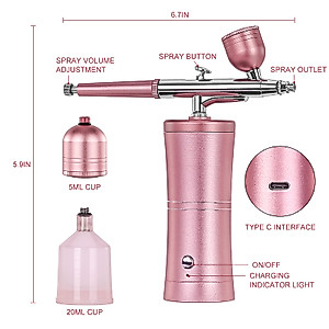 Yofuly Nail Airbrush Machine, Mini Airbrush Kit Handheld Cordless Airbrush for Nails Art, Makeup, Model Painting, Cake Decor, Model Painting, Rechargeable Spray Airbrush Gun with 2 Capacity Cups