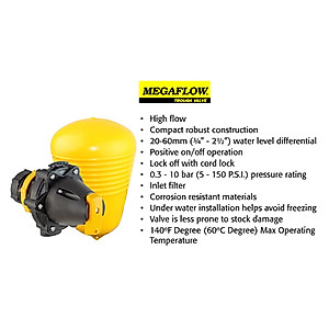 Jobe Valves J-MFV0100DLT Megaflow Trough Valve, 200L/Min, 150PSI, 1" NPT Inlet, Detach Long Tail