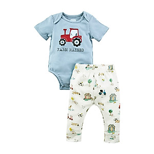 Mud Pie Baby Boy's Crawler Set, Tractor, 3-6M