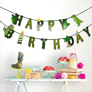 TmppDeco Dinosaur Birthday Banner - Dinosaur Happy Birthday Banner, Dinosaur Theme Birthday Party Decorations for Kids