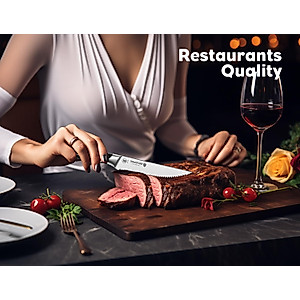 BRODARK Steak Knives, Serrated Steak Knives Set of 6 with Full Tang Handle, Dishwasher Safe Stainless Steel Steak Knife Set, NSF Certified, Steel-King Series