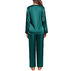 Ekouaer Womens Silk Pjs Long Sleeve Sleepwear Satin Pajamas Top and Pants Set Two Piece Sleep Set Dark Green