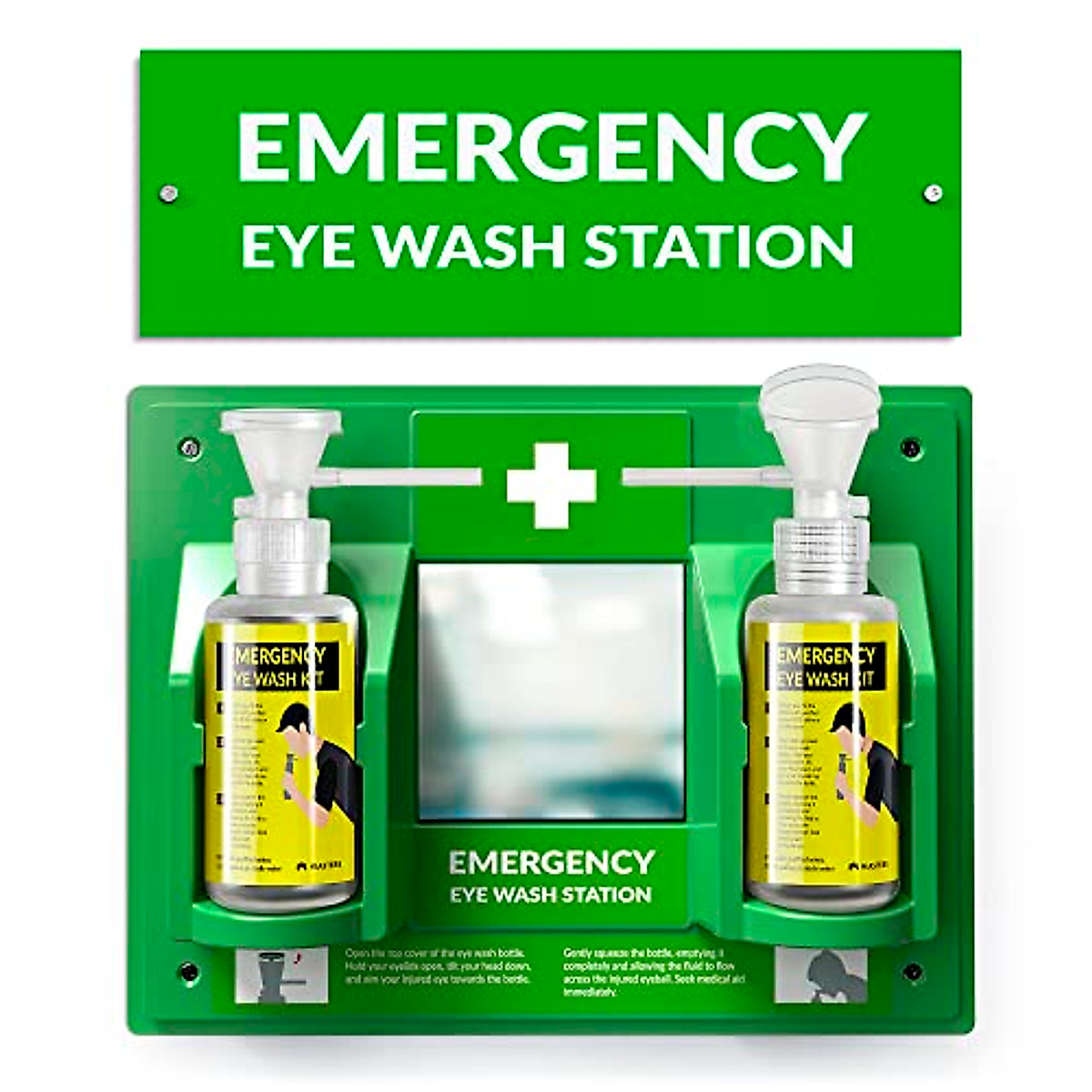 MAASTERS BPA Free Portable Eye Wash Station OSHA Approved - Wall-Mounted First Aid Eye Wash Kit w/Mirror & 2X 16oz Empty Bottles - No Eye Wash Solution Included - Emergency Eyewash - Set of 1