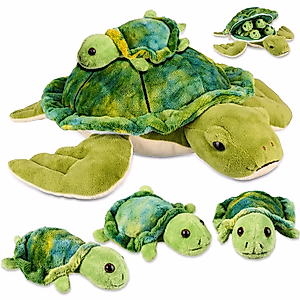 Aoriher 5 Pieces Plush Turtle Set 12 Inch Stuffed Sea Turtle Mom with 4 Little Plush Turtles Soft Plush Stuffed Animal Toys Tortoise Hugging for Birthday Party Favors Easter, Christmas (Cute Style)