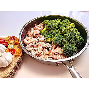 FCUS Stainless Steel Frying Pan with Lid, Non Stick Frying Pans 12 inch Oven Safe, Stainless Steel Frying Pans Nonstick, Skillet with Lid and Handle, PFOA Free(Dishwasher/Induction/Gas/Electric Stove)