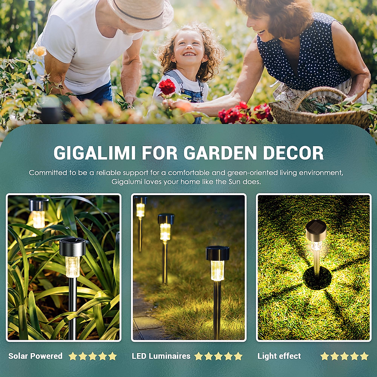 GIGALUMI Solar Lights Outdoor Waterproof, 12 Pack, Stainless Steel LED Solar Garden Lights for Patio, Lawn, Yard and Landscape, Garden Decor Patio Decor,Warm White