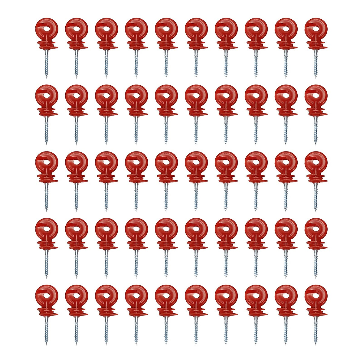 Meprotal 50pcs Electric Fence Insulators, Red Fence Ring Post Wood Post Insulator, Screw in Ring Insulators for Farm Animal Fencing, Grid System Accessories for Animal Husbandry Electronic