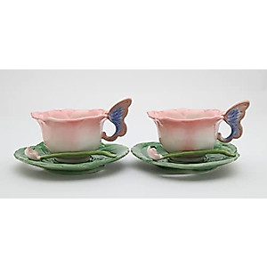 Cosmos Gifts Ceramic Rose Cup and Saucer, Set of 2