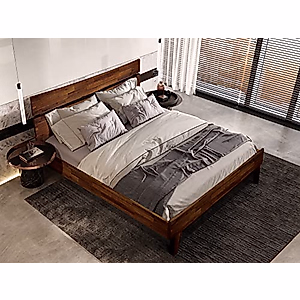 Acacia Aurora 14 Inch Wood Platform Bed, Bed Frame with Headboard, Queen Size Frame, Chocolate