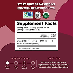 Organic Hibiscus Tea Bags | 100 Tea Bags | Eco-Conscious Tea Bags in Kraft Bag | Raw from Egypt | by FGO