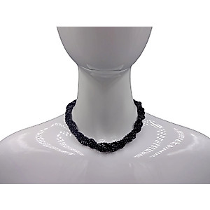 MGR Multi-Strand Layered Bib Collar Statement Beaded Crystal Necklace in Jet Black.