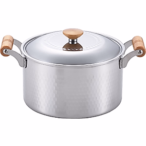 Yoshikawa YJ3302 Double-Handed Pot, 9.4 inches (24 cm), Wooden Handle Hammered Pot, Induction Compatible,