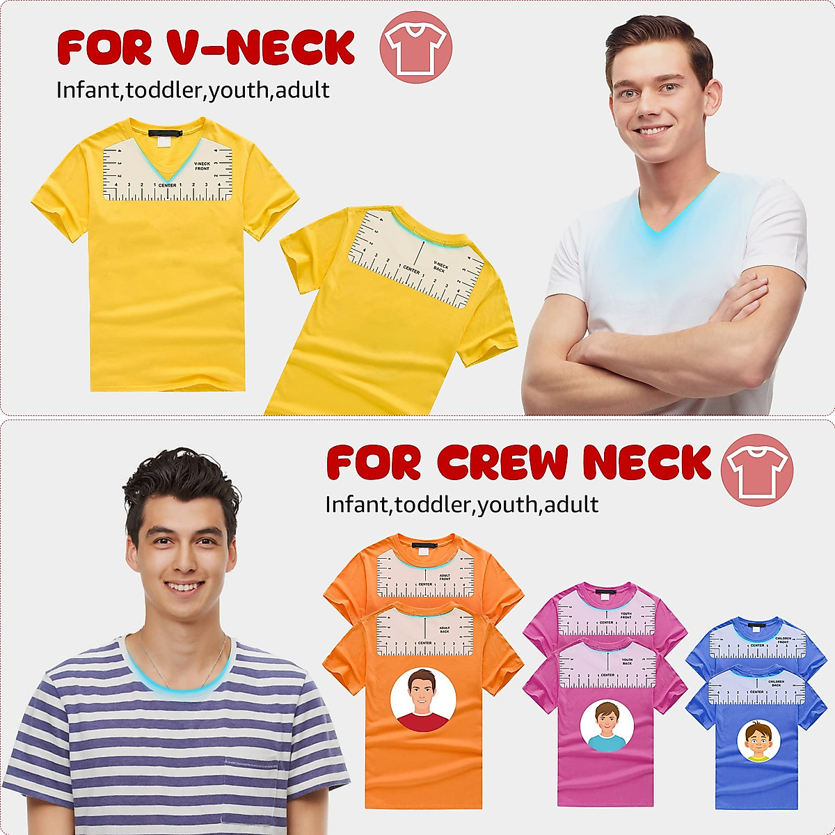 10 pcs Tshirt Ruler Guide Vinyl Alignment Tool - Sublimation Accessories, t Shirt rulers to Center Designs,for Adult Youth Toddler Infant