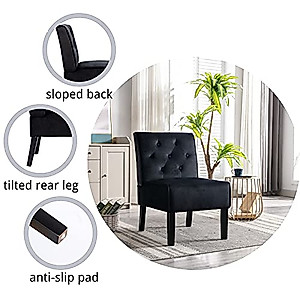 Freemax Velvet Fabric Accent Chair Armless Leisure Side Chair Cute Decorative Slipper Chair Small Tufted Single Sofa Chair for Living Room Bedroom Office Reading Room Nook (Black)