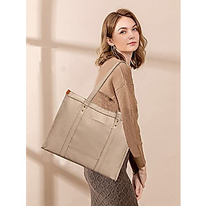 Women’s Vegan Leather Tote Bag 15.6 Inch Laptop Bag with Compartment Large Handbag Purse