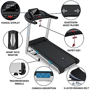 Foldable Treadmill Auto Incline 15 Levels for Home 350 lbs Capacity 3.0 HP, Smart Treadmill with Heart Rate Monitor|Music Player|LED Console Display|Preset Program, Work with Zwift Kinomap WELLFIT App