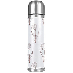 Stainless Steel Leather Vacuum Insulated Mug Tulip Thermos Water Bottle for Hot and Cold Drinks Kids Adults 16 Oz