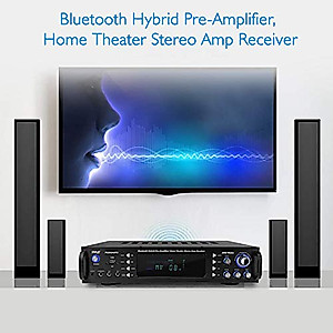 Pyle 4-Channel Bluetooth Home Power Amplifier - 2000 Watt Audio Stereo Receiver w/ Speaker Selector, AM FM Radio, USB/ SD Card Reader, Karaoke Microphone Input - Home Entertainment System