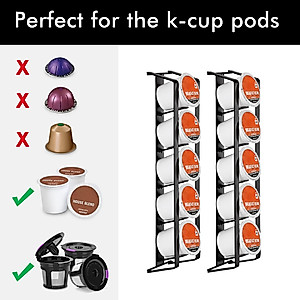 KES Coffee Pod Holder for Keurig, Side Mount Coffee Pod Holder Adhesive, Sturdy Metal K Cup Organizer and Storage, Matte Black, 2 Pack/For 10 K Cups, KCPH500-BK-P2