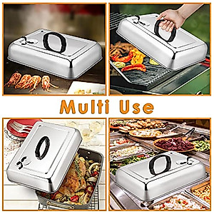 Leonyo 13 x 9 Inch Rectangular Basting Cover Set of 2, Stainless Steel Cheese Melting Dome Lid with Adjustable Vent Heavy Duty for Outdoor&Indoor Flat Top Griddle Accessories Teppanyaki BBQ Grilling