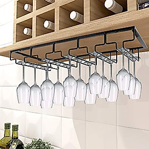 MOCOUM Wine Glasses Rack Under Cabinet Stemware Rack, Wine Glass Hanger Rack Wire Wine Glass Holder Storage Hanger for Cabinet Kitchen Bar (Black, 5 Rows 1 Pack)